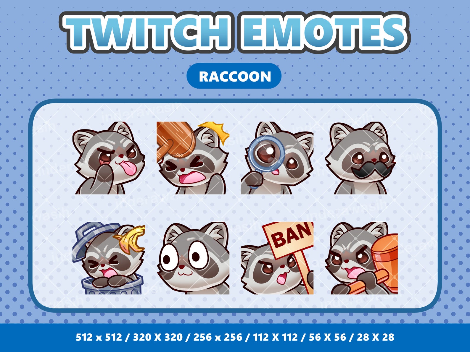 Mega 48 Emote Bundle Little Raccoon Kawaii - Twitch | Discord | Youtube ...