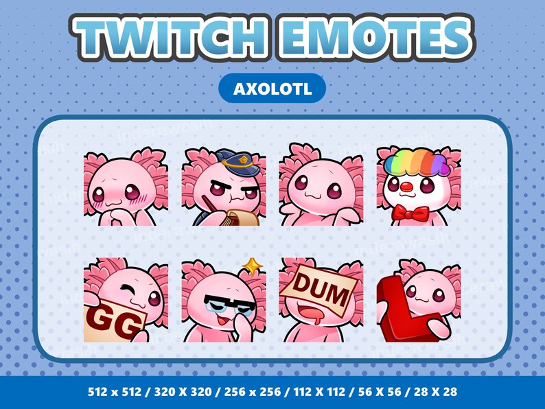 Mega 48 Emote Bundle Little Axolotl Kawaii Twitch Discord Youtube ...
