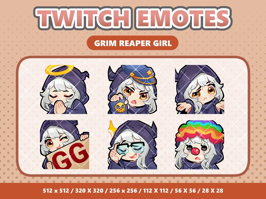 Grim Reaper Girl Kawaii Emotes Pack 6 - Twitch | Discord | Youtube ...