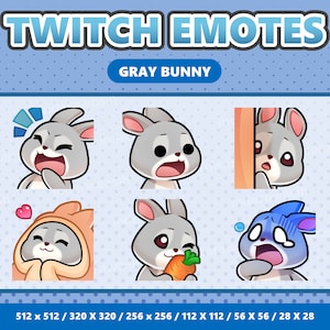 Gray Bunny Kawaii Emotes Pack 2 Twitch Discord Youtube Streamer Cute ...