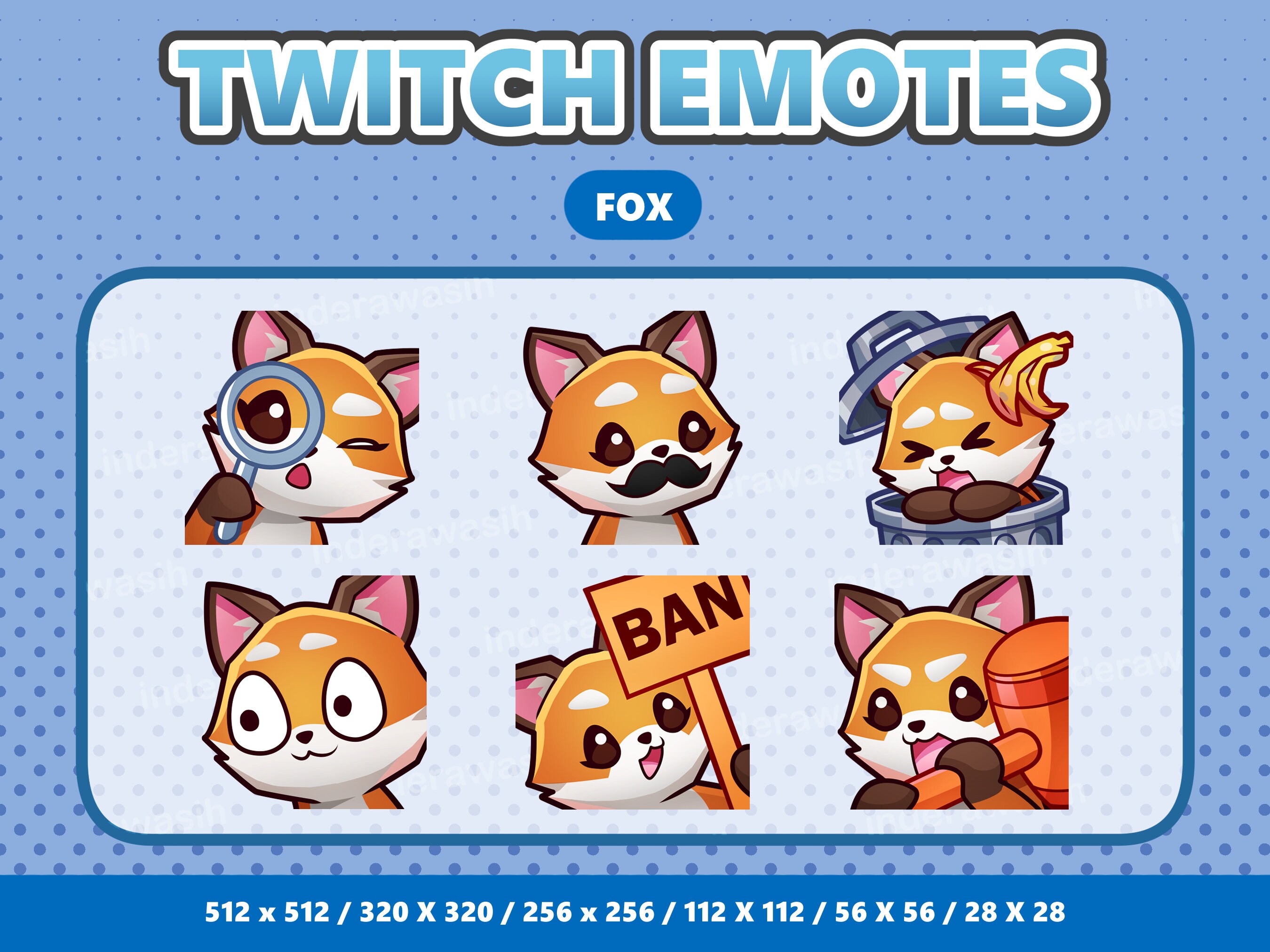 Little Fox Kawaii Emotes Pack 8 Twitch Discord Youtube Streamer Cute ...