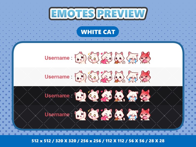 Mega 48 Emote Bundle White Cat Kawaii - Twitch | Discord | Youtube ...