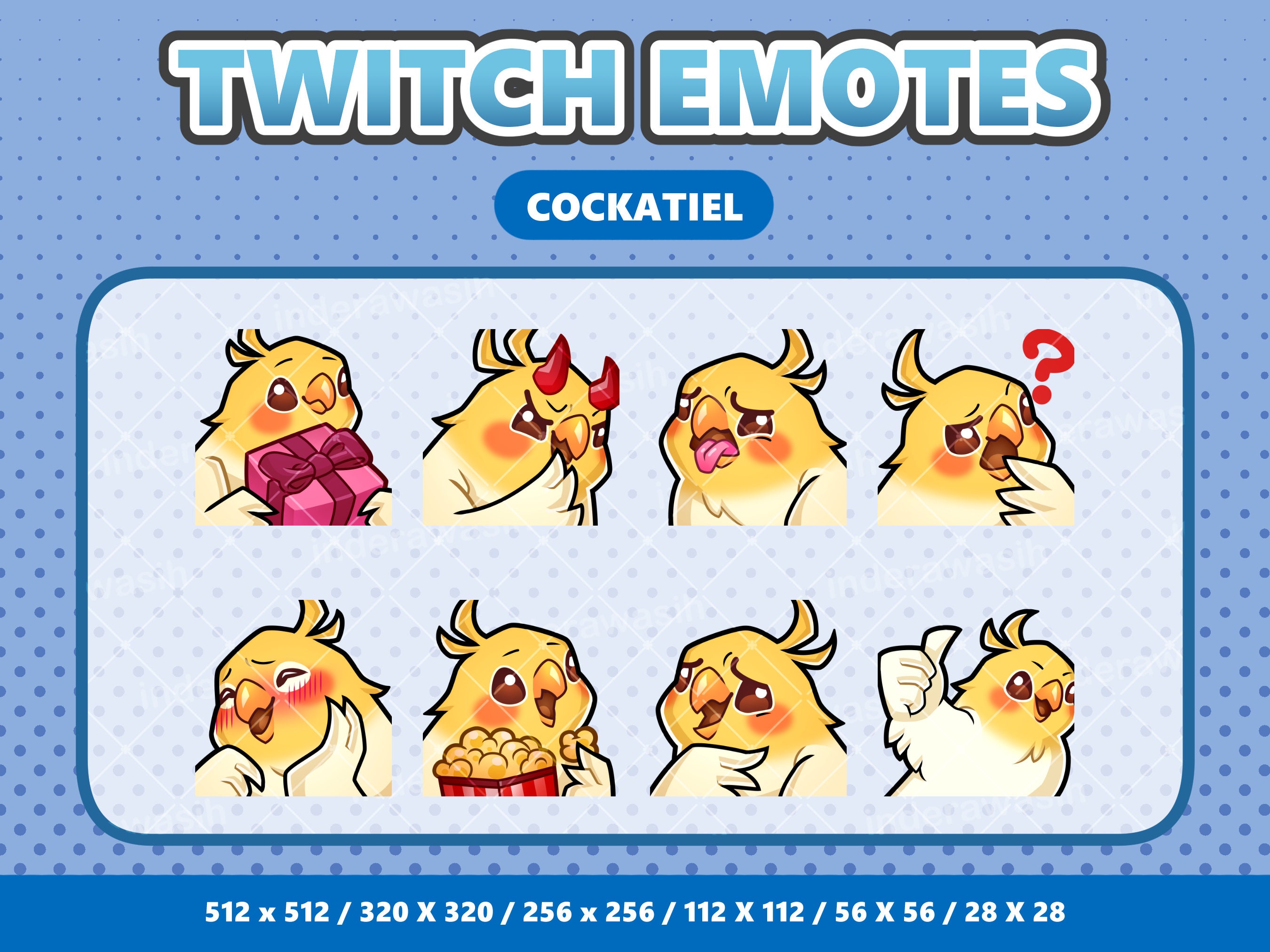 Mega 48 Emote Bundle Cockatiel Bird Kawaii - Twitch | Discord | Youtube ...