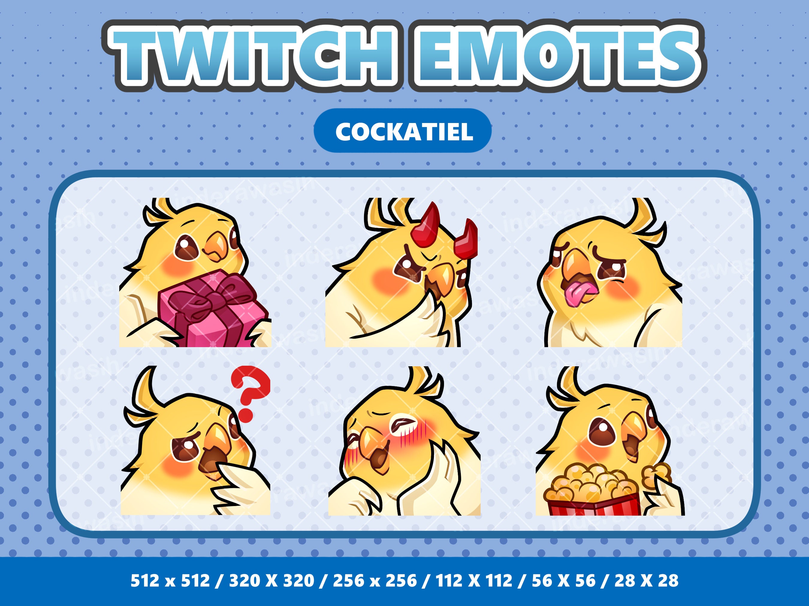 Cockatiel Bird Kawaii Emotes Pack 5 - Twitch | Discord | Youtube ...