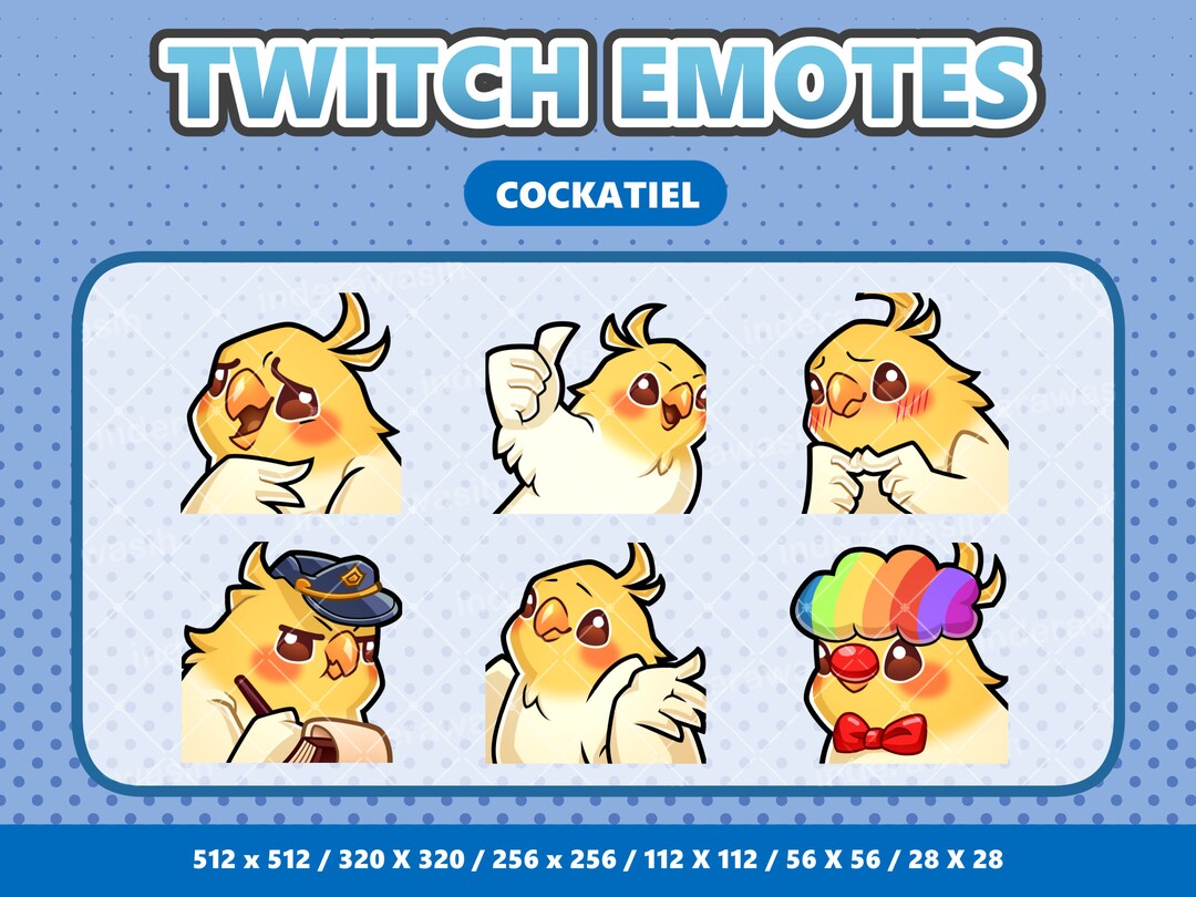 Cockatiel Bird Kawaii Emotes Pack 6 - Twitch | Discord | Youtube ...
