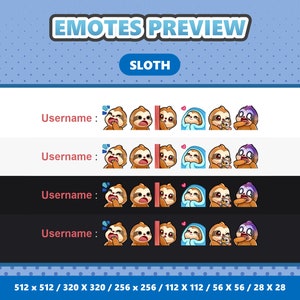 Little Sloth Kawaii Emotes Pack 2 Twitch Discord Youtube Streamer Cute ...
