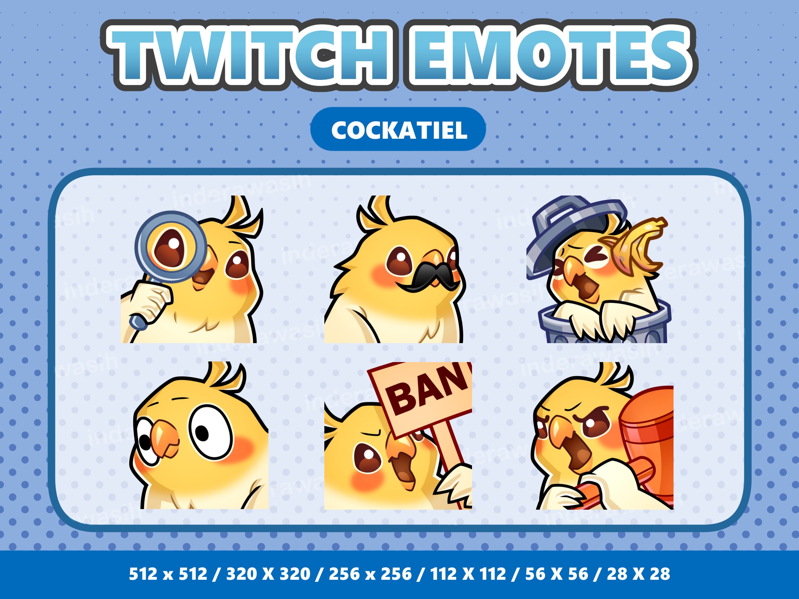 Cockatiel Bird Kawaii Emotes Pack 8 Twitch Discord - Etsy
