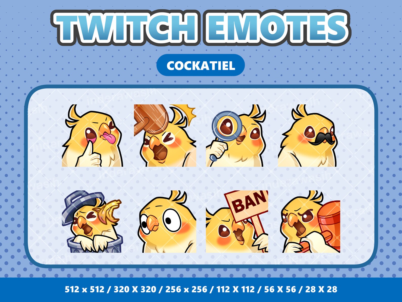 Mega 48 Emote Bundle Cockatiel Bird Kawaii - Twitch | Discord | Youtube ...