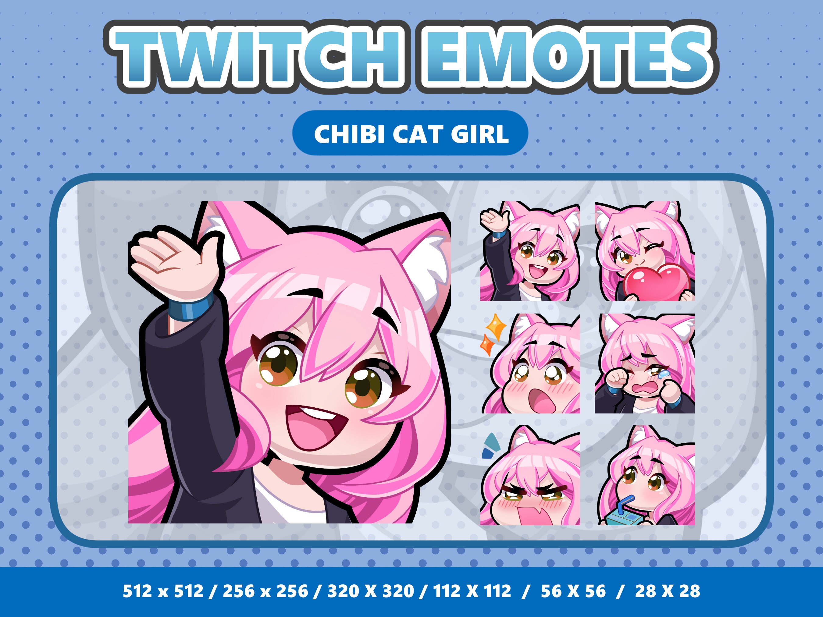 6x Kawaii Chibi Cat Girl Emote Twitch Discord Youtube Streamer Sticker ...