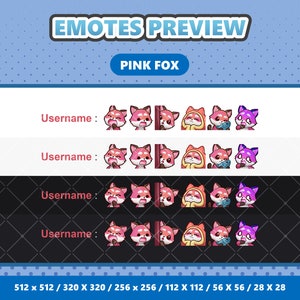 Pink Fox Kawaii Emotes Pack 2 - Twitch | Discord | Youtube | Streamer ...