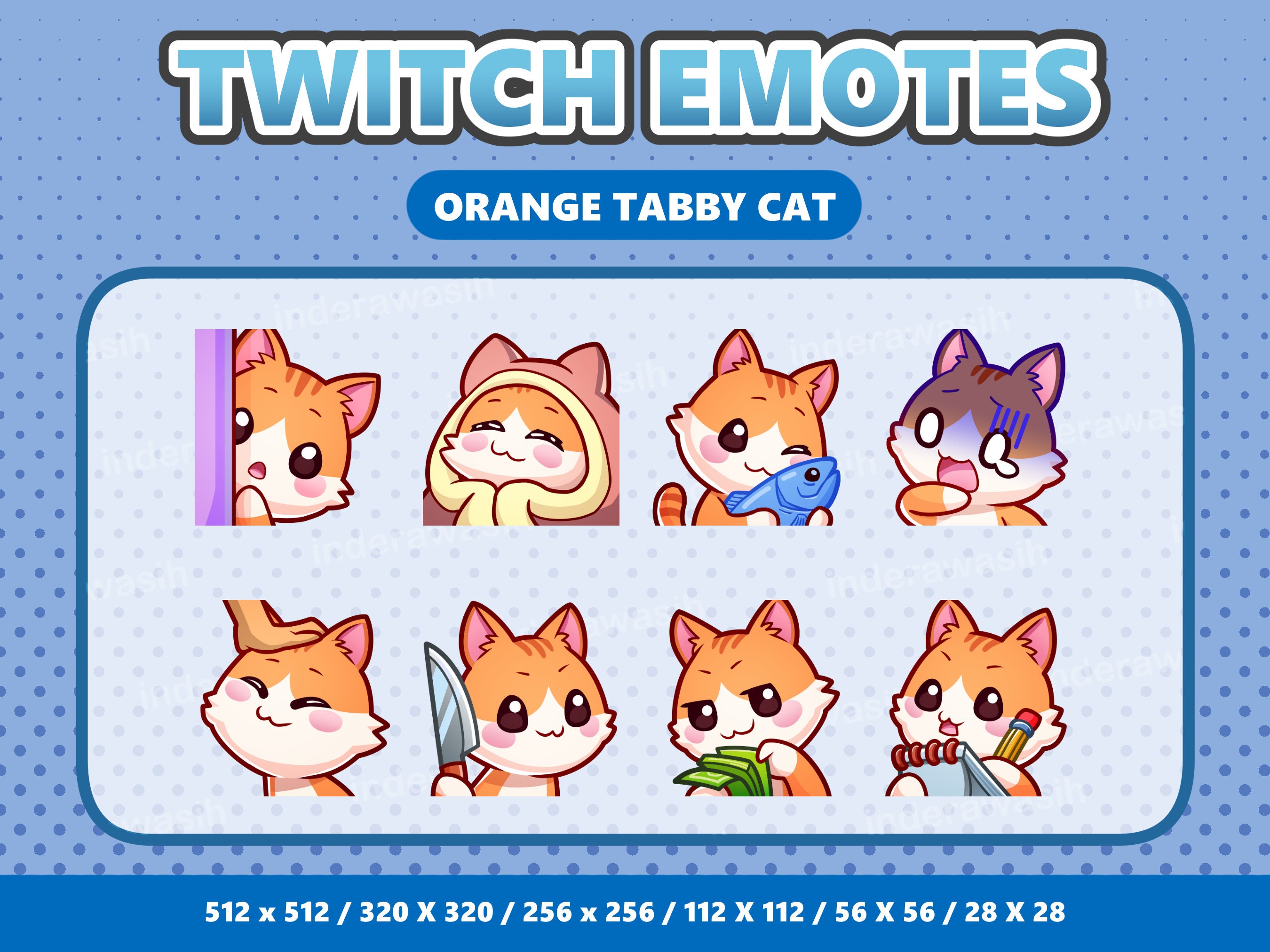 Mega 48 Emote Bundle Orange Tabby Cat Kawaii Twitch Discord Youtube ...