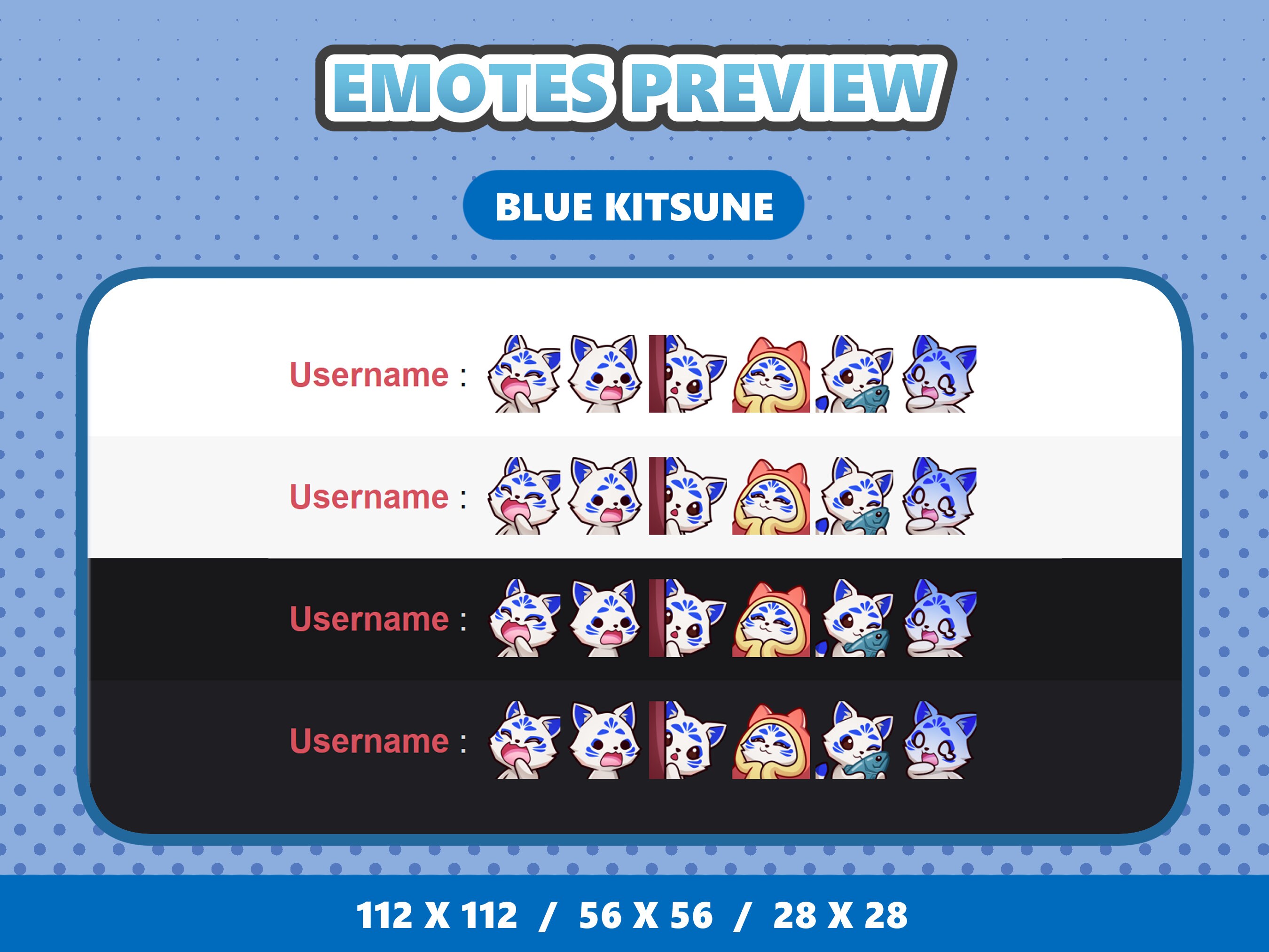 Blue Kitsune Kawaii Emotes Pack 2 Twitch Discord Youtube - Etsy