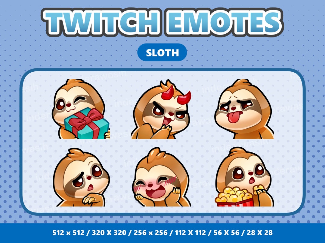 Little Sloth Kawaii Emotes Pack 5 Twitch Discord Youtube Streamer Cute ...