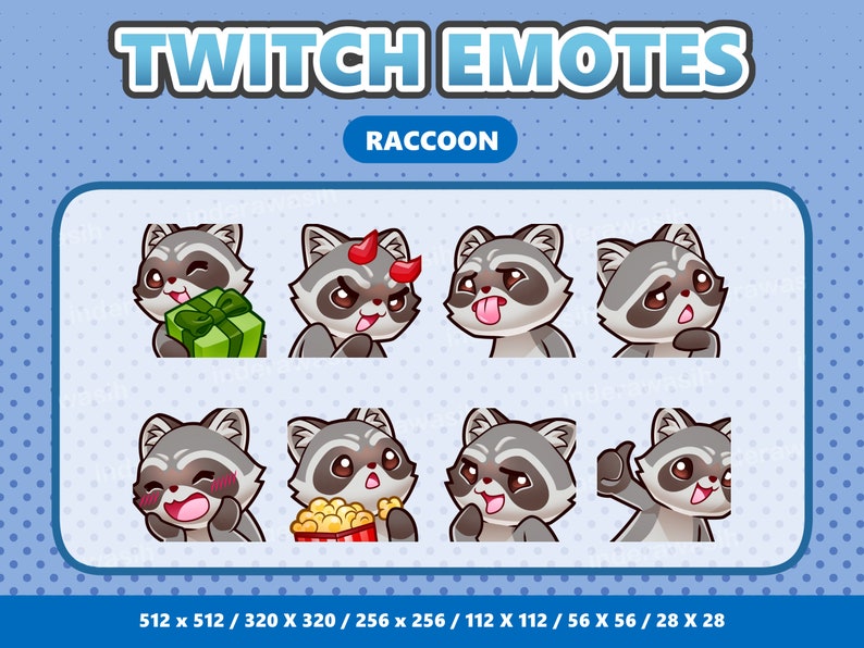 Mega 48 Emote Bundle Little Raccoon Kawaii Twitch Discord Youtube ...