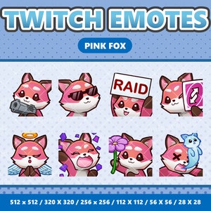 Mega 48 Emote Bundle Pink Fox Kawaii - Twitch | Discord | Youtube ...