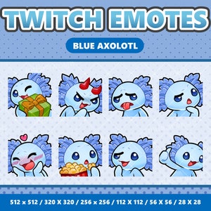 Mega 48 Emote Bundle Little Blue Axolotl Kawaii - Twitch | Discord ...