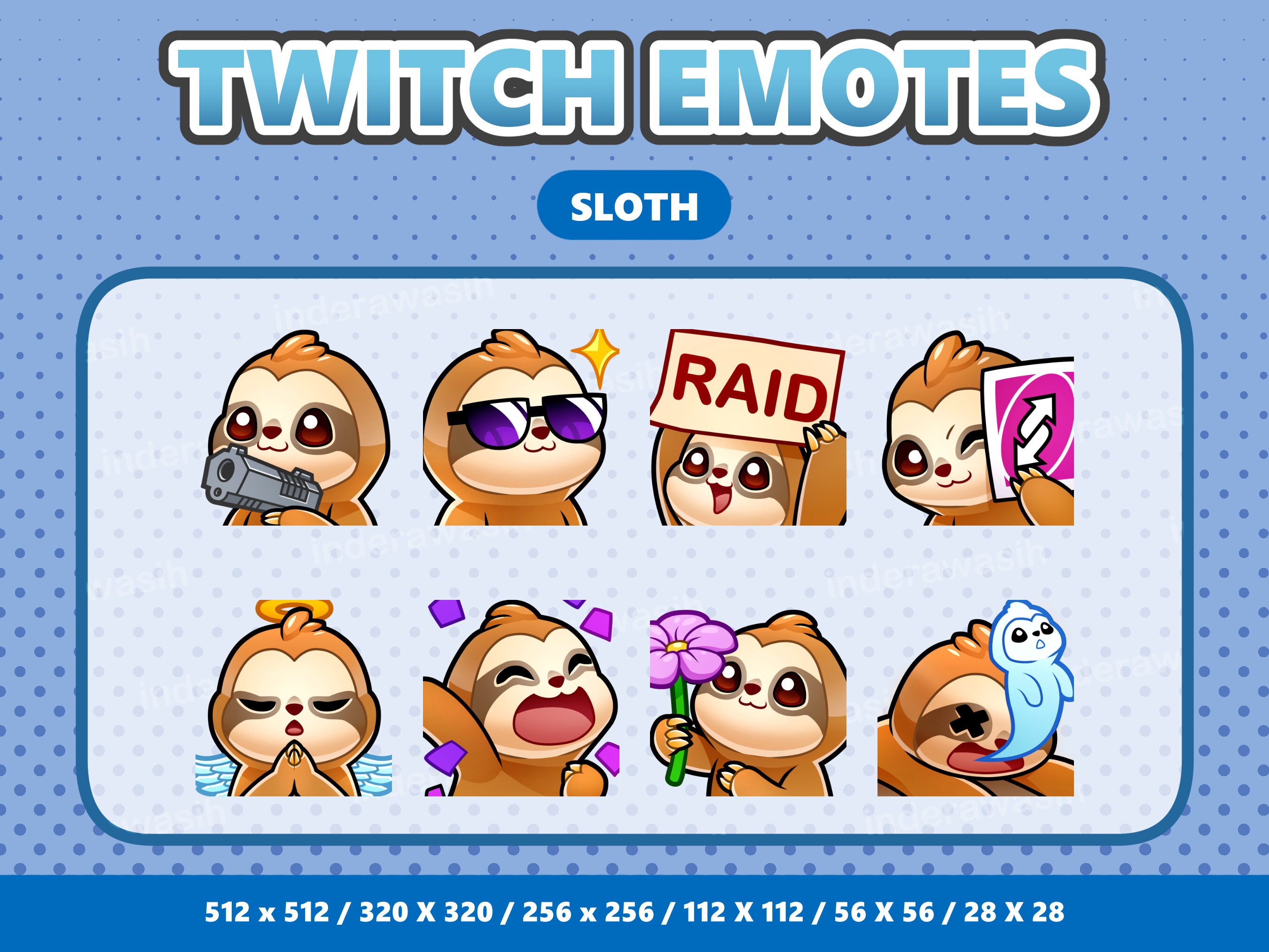 Mega 48 Emote Bundle Little Sloth Kawaii Twitch Discord Youtube ...