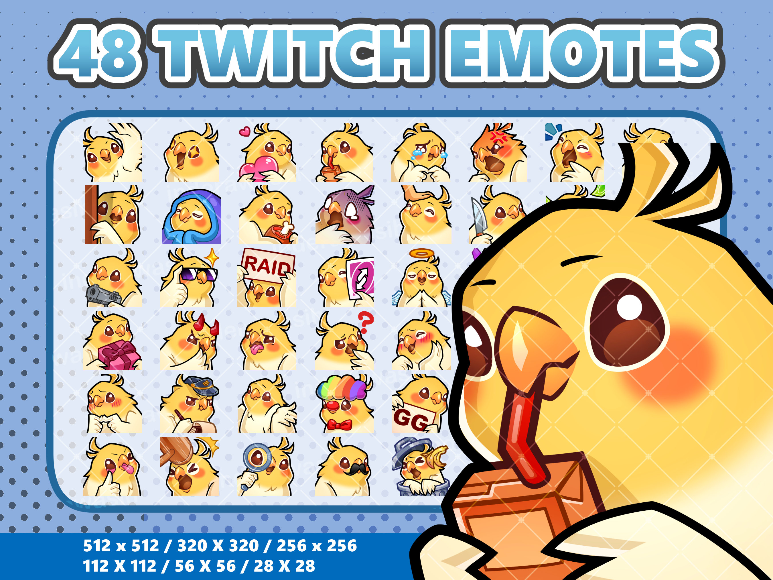 Mega 48 Emote Bundle Cockatiel Bird Kawaii - Twitch | Discord | Youtube ...