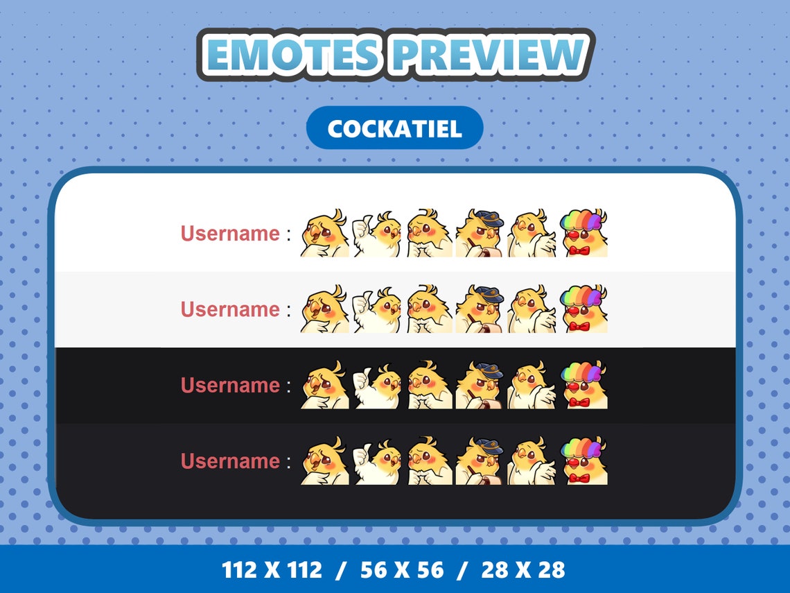 Cockatiel Bird Kawaii Emotes Pack 6 Twitch Discord - Etsy