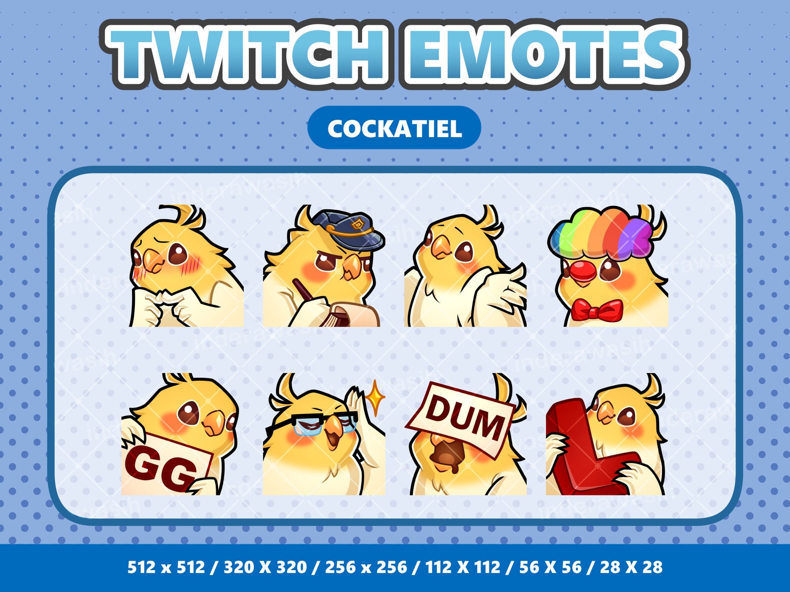 Mega 48 Emote Bundle Cockatiel Bird Kawaii - Twitch | Discord | Youtube ...