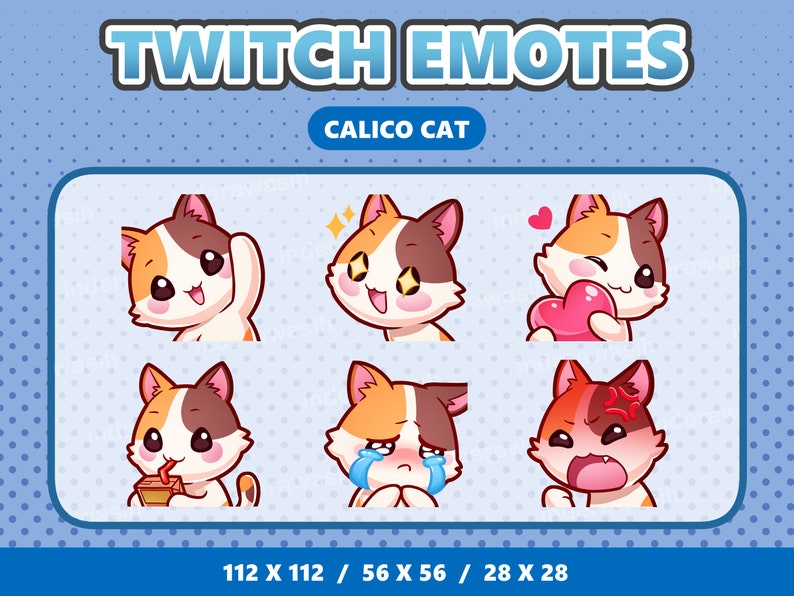 Calico Cat Kawaii Emotes Pack 1 Twitch Discord Youtube - Etsy