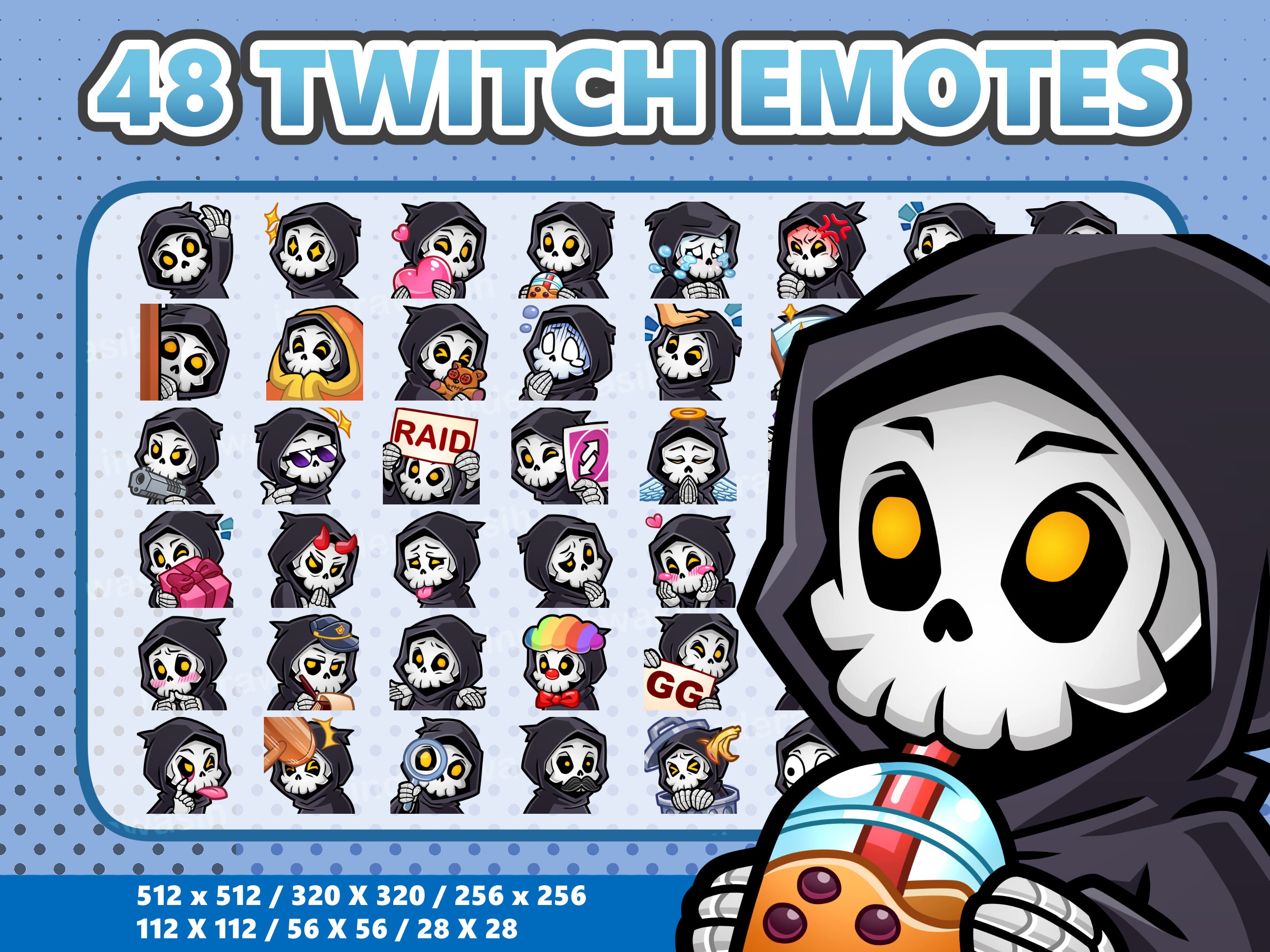 Mega 48 Emote Bundle Grim Reaper Halloween Kawaii Twitch Discord ...