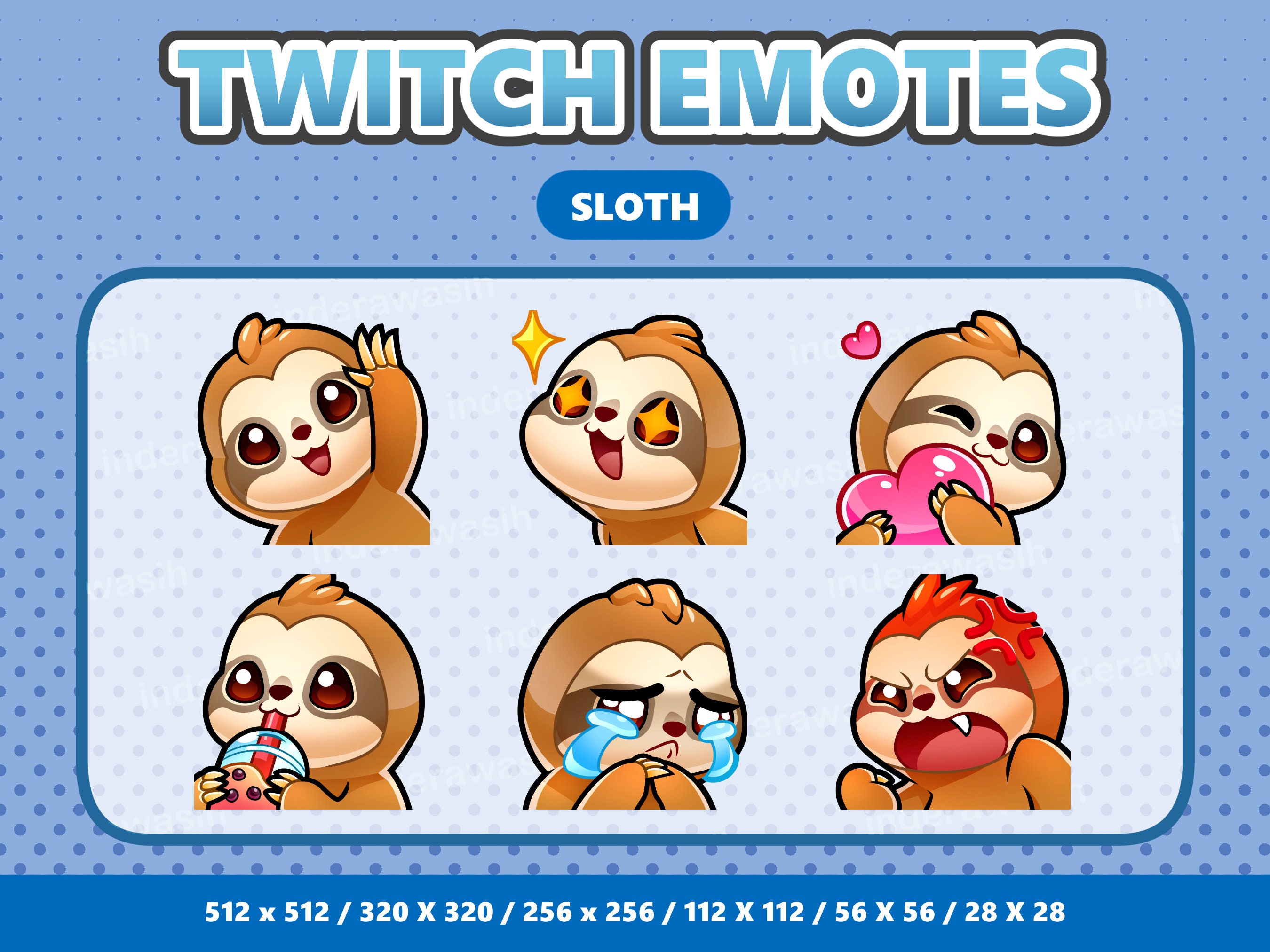 Little Sloth Kawaii Emotes Pack 1 Twitch Discord Youtube Streamer Cute ...