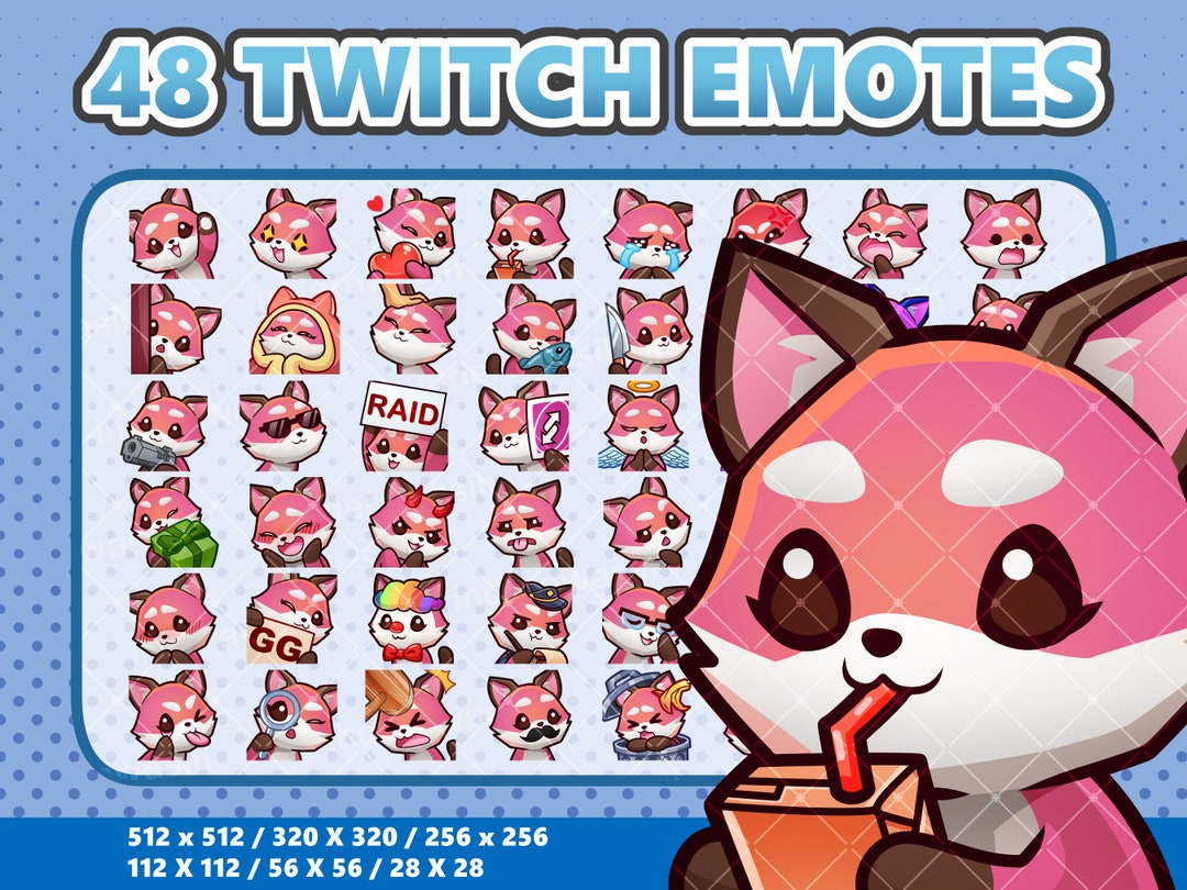Mega 48 Emote Bundle Pink Fox Kawaii - Twitch | Discord | Youtube ...