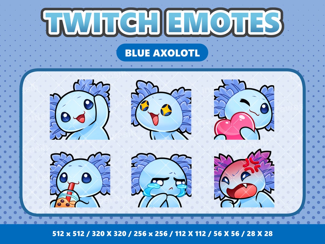 Little Blue Axolotl Kawaii Emotes Pack 1 - Twitch | Discord | Youtube ...