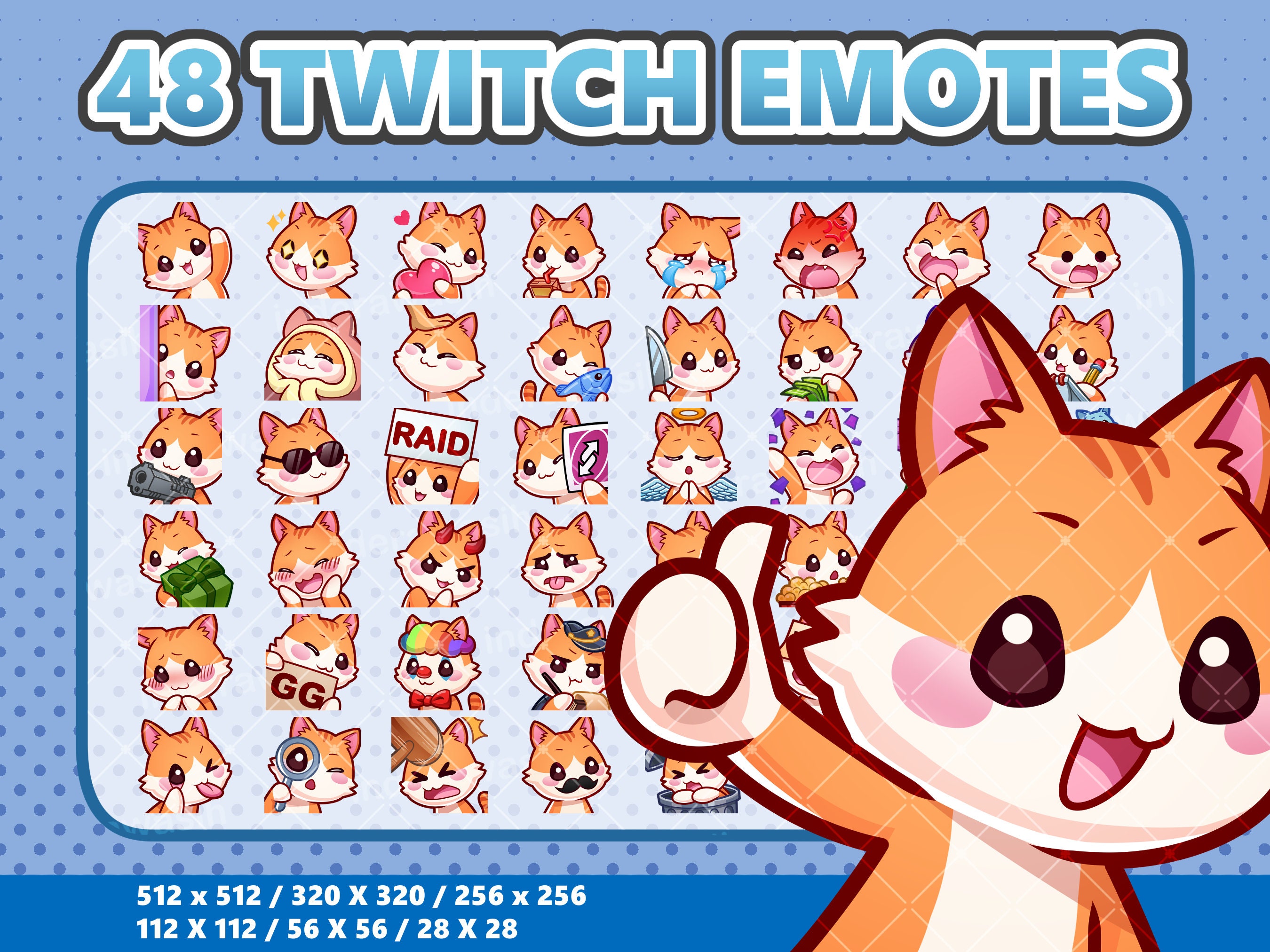 Mega 48 Emote Bundle Orange Tabby Cat Kawaii Twitch Discord Youtube ...