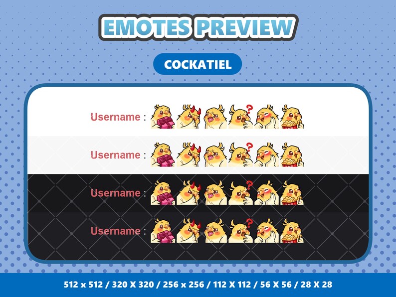 Cockatiel Bird Kawaii Emotes Pack 5 - Twitch | Discord | Youtube ...