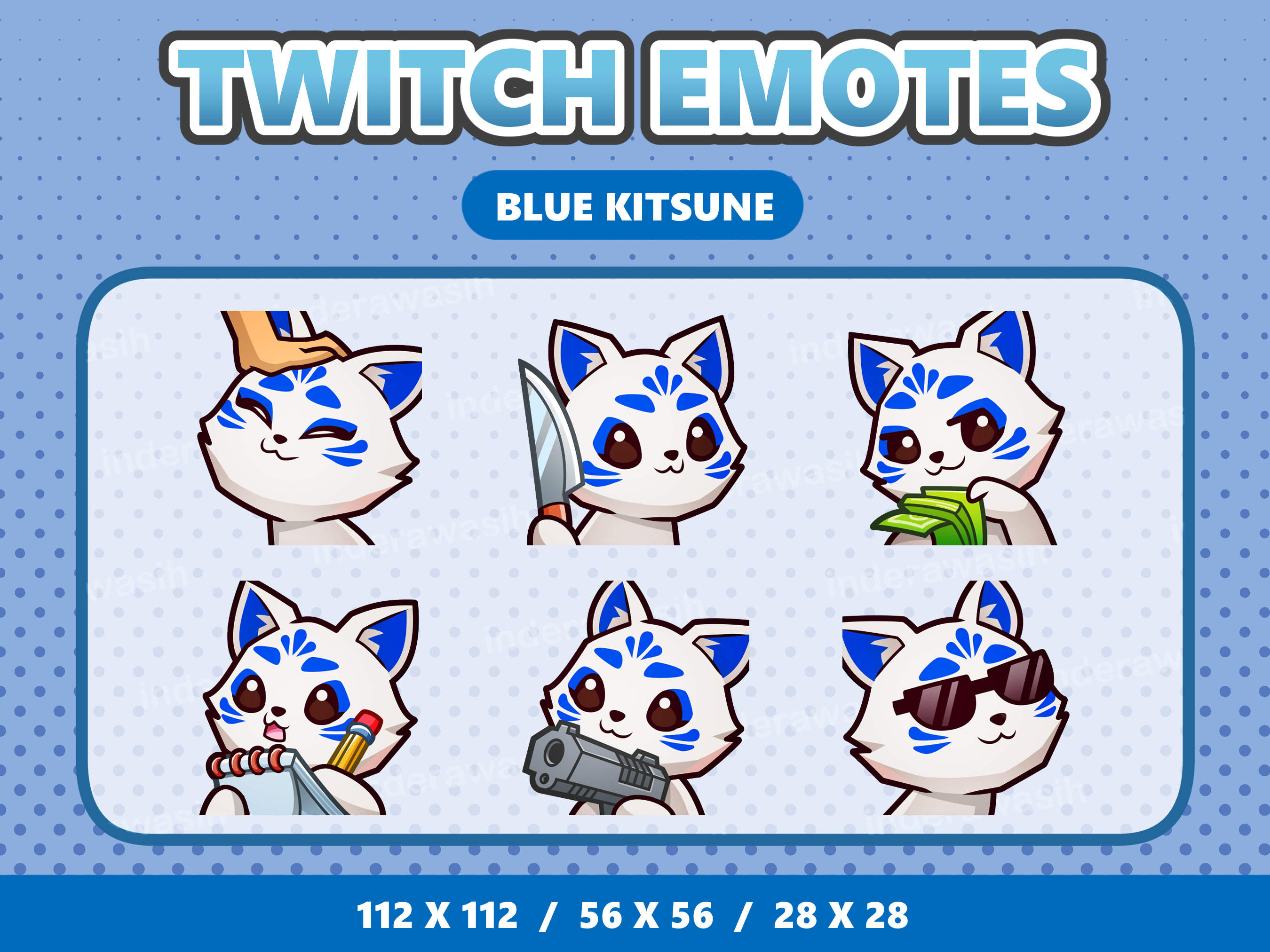 Blue Kitsune Kawaii Emotes Pack 3 Twitch Discord Youtube - Etsy