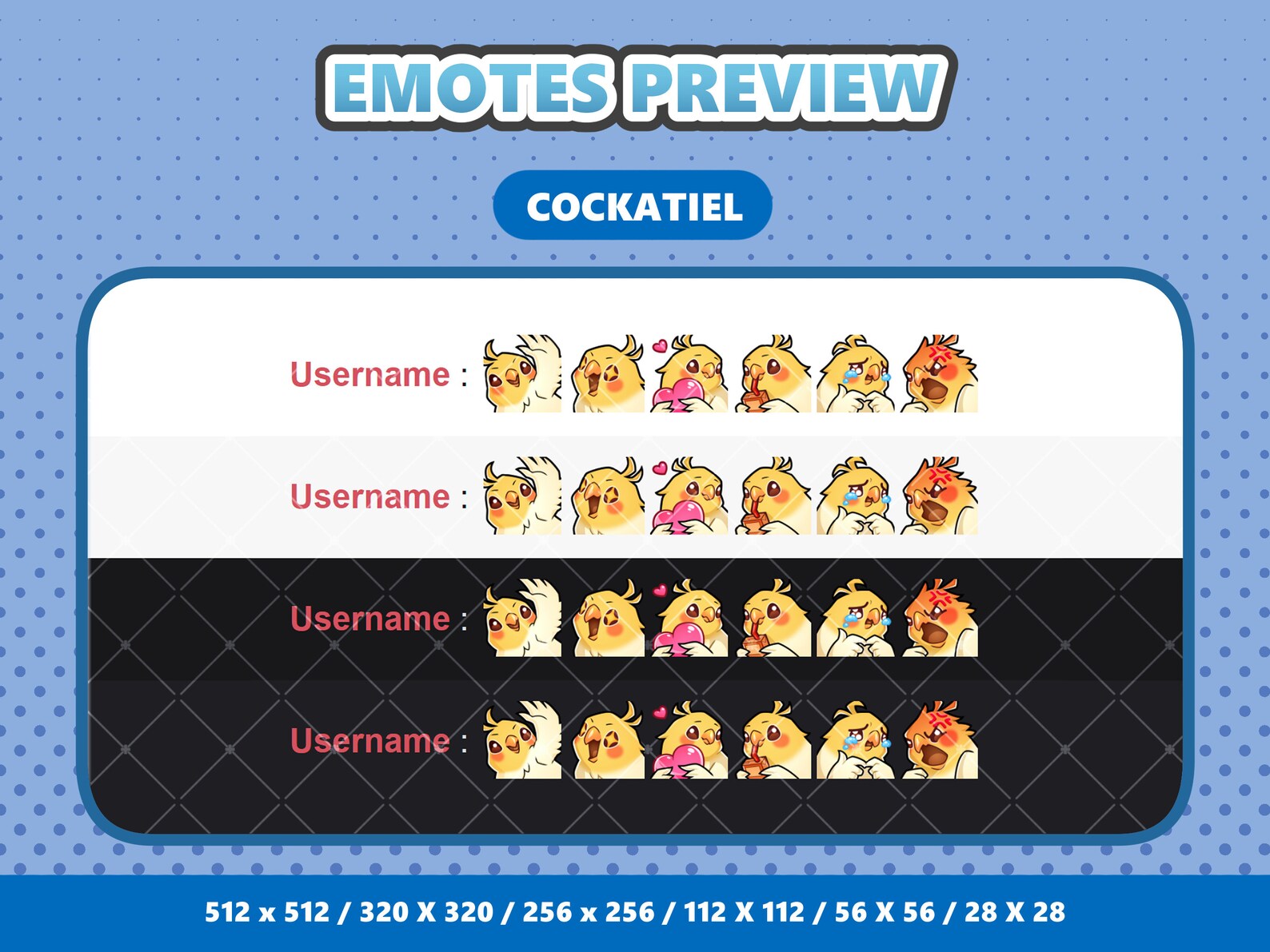Mega 48 Emote Bundle Cockatiel Bird Kawaii - Twitch | Discord | Youtube ...