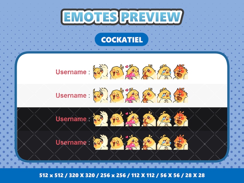 Mega 48 Emote Bundle Cockatiel Bird Kawaii - Twitch | Discord | Youtube ...
