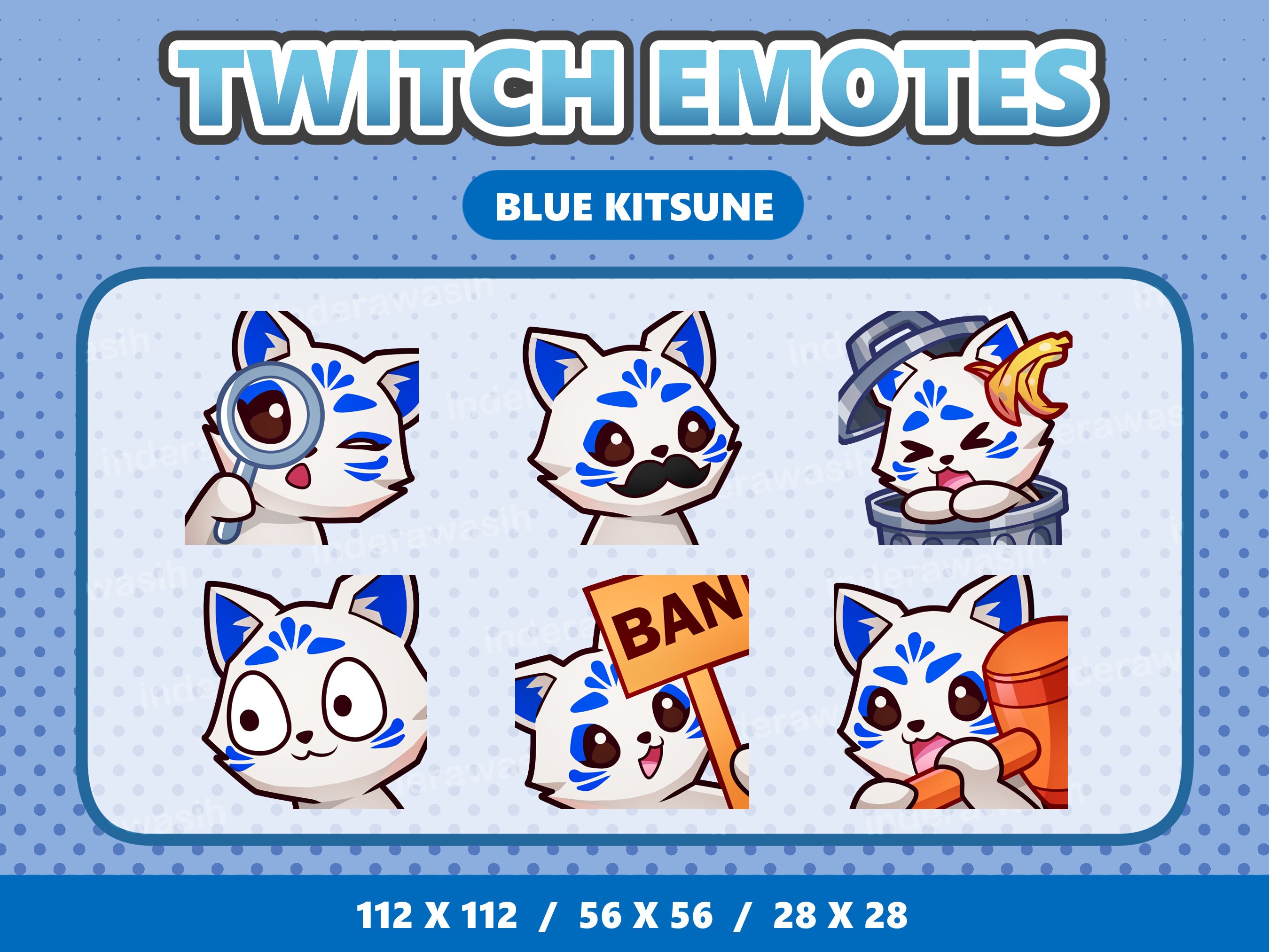 Blue Kitsune Kawaii Emotes Pack 8 Twitch Discord Youtube - Etsy