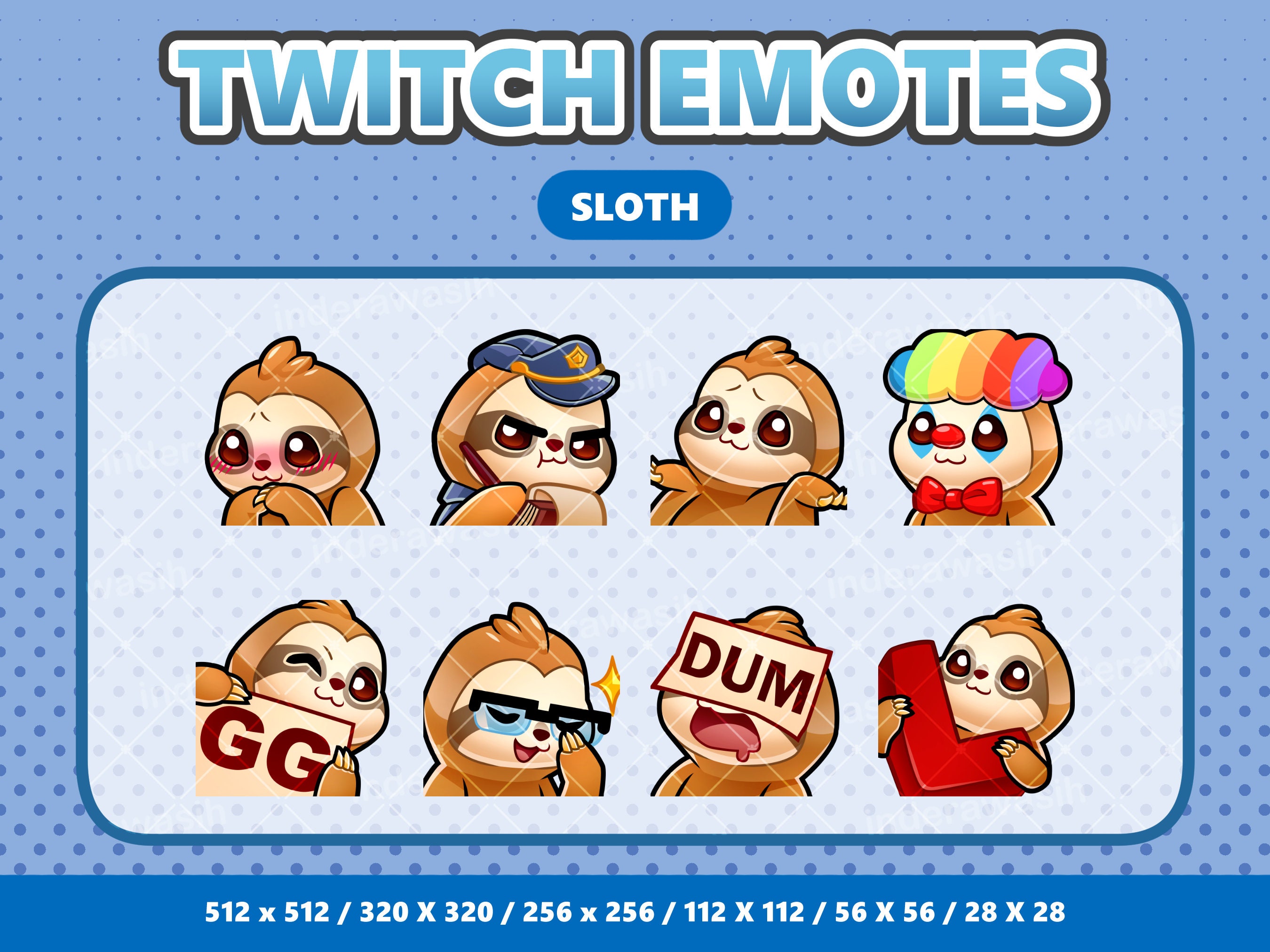 Mega 48 Emote Bundle Little Sloth Kawaii Twitch Discord Youtube ...