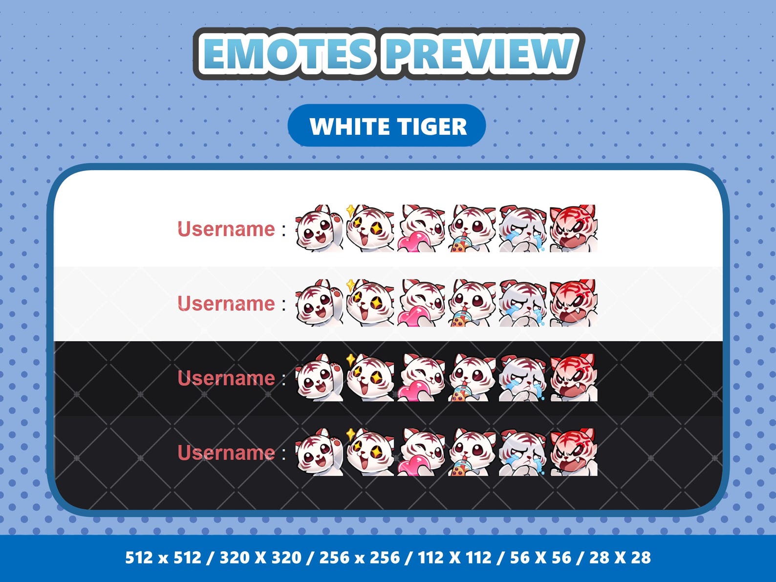 White Tiger Kawaii Emotes Pack 1 - Twitch | Discord | Youtube ...