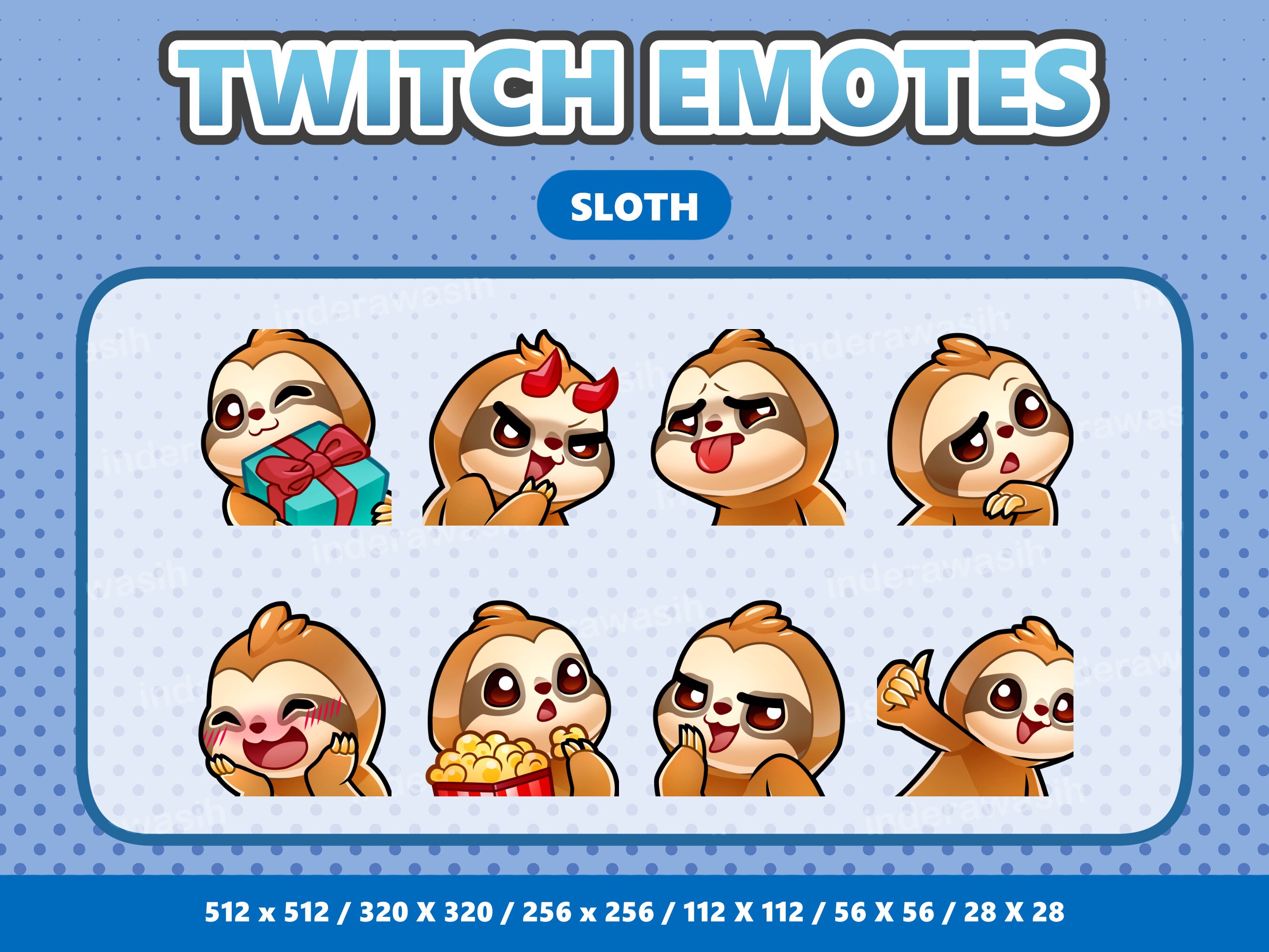 Mega 48 Emote Bundle Little Sloth Kawaii Twitch Discord Youtube ...