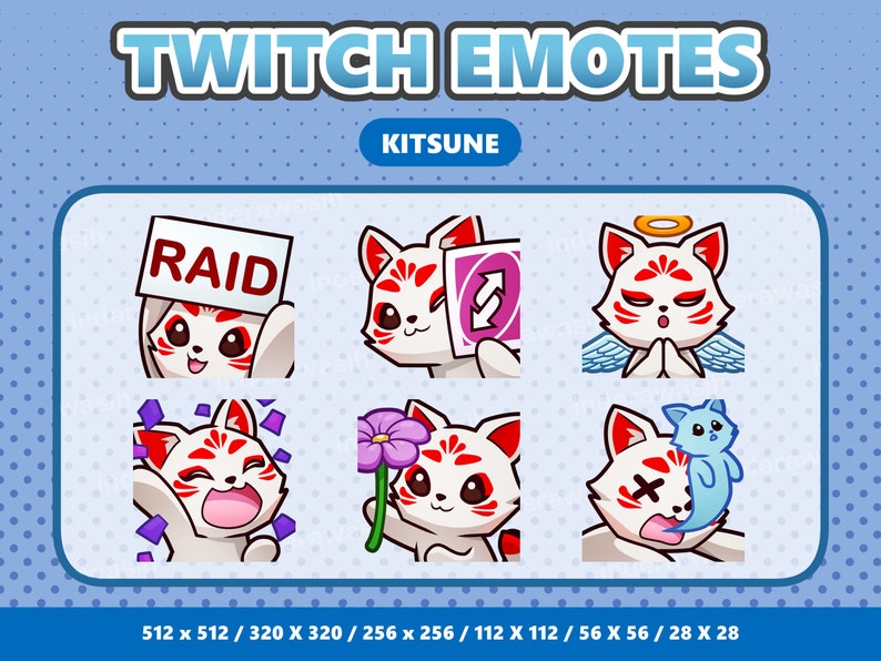 Kitsune Kawaii Emotes Pack 4 Twitch Discord Youtube Streamer Cute ...