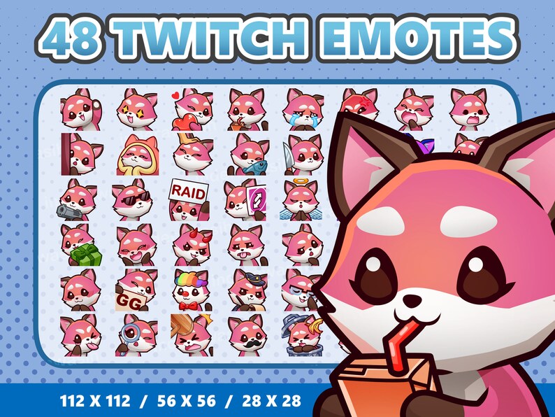 Mega 48 Emote Bundle Pink Fox Kawaii Twitch Discord - Etsy