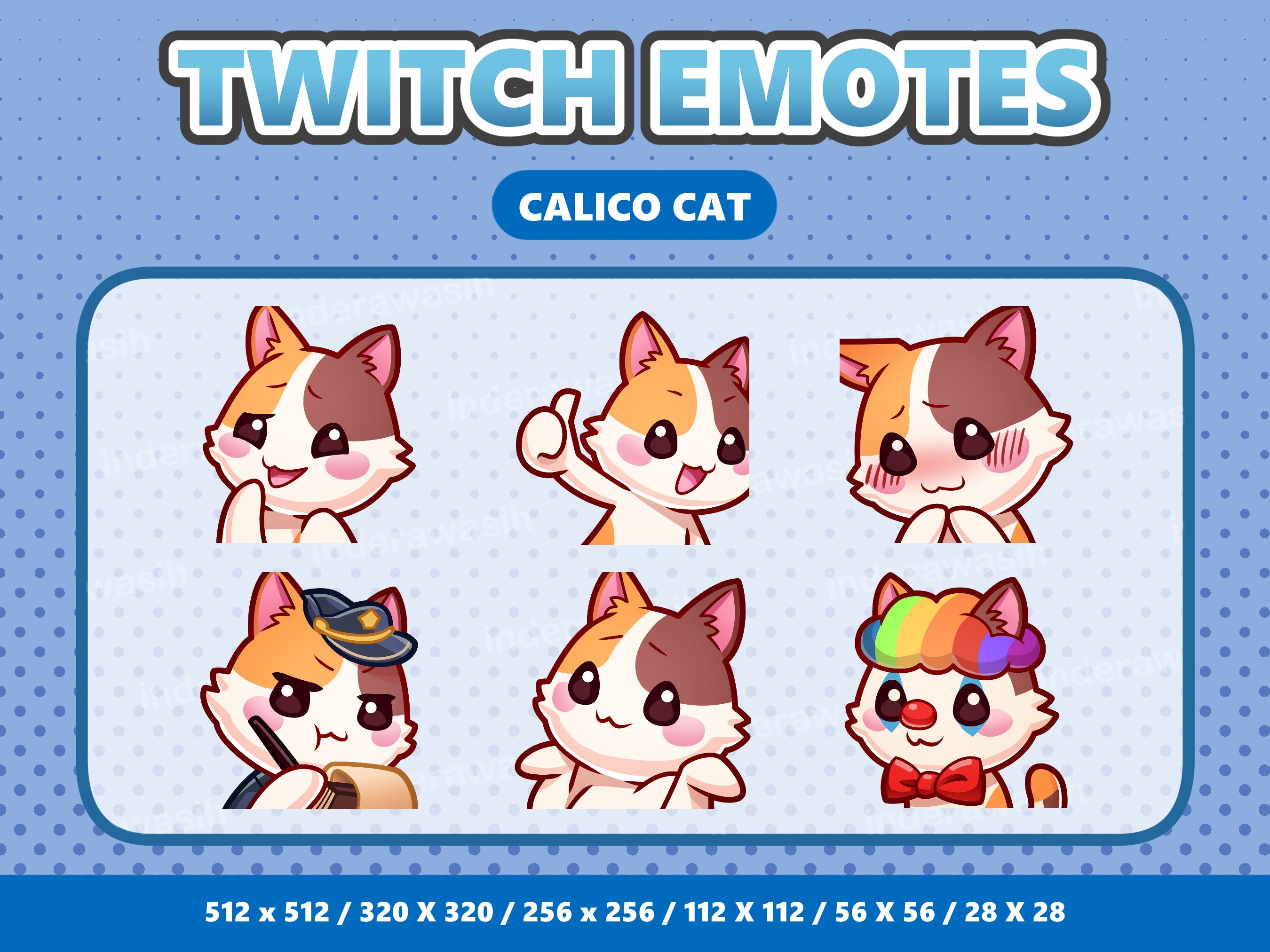 Calico Cat Kawaii Emotes Pack 6 Twitch Discord Youtube - Etsy
