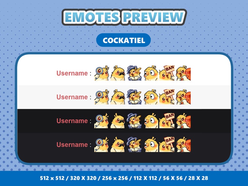 Cockatiel Bird Kawaii Emotes Pack 8 Twitch Discord - Etsy
