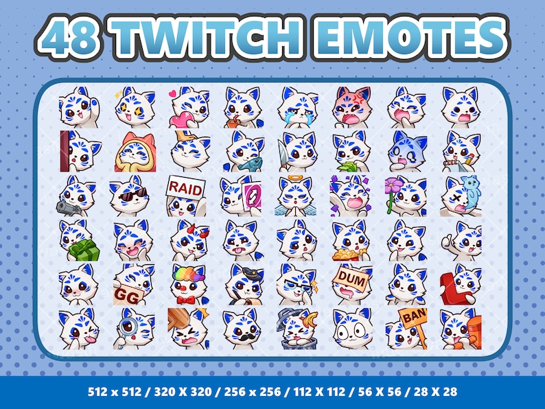 Mega 48 Emote Bundle Blue Kitsune Kawaii - Twitch | Discord | Youtube ...