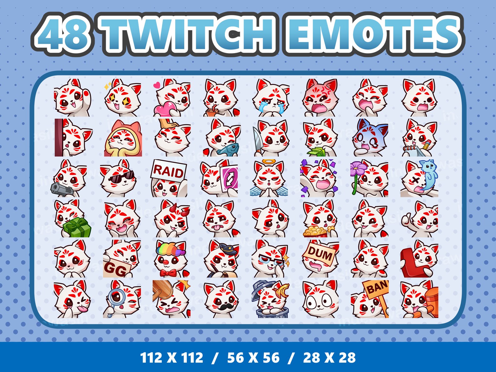Mega 48 Emote Bundle Kitsune Kawaii Twitch Discord - Etsy