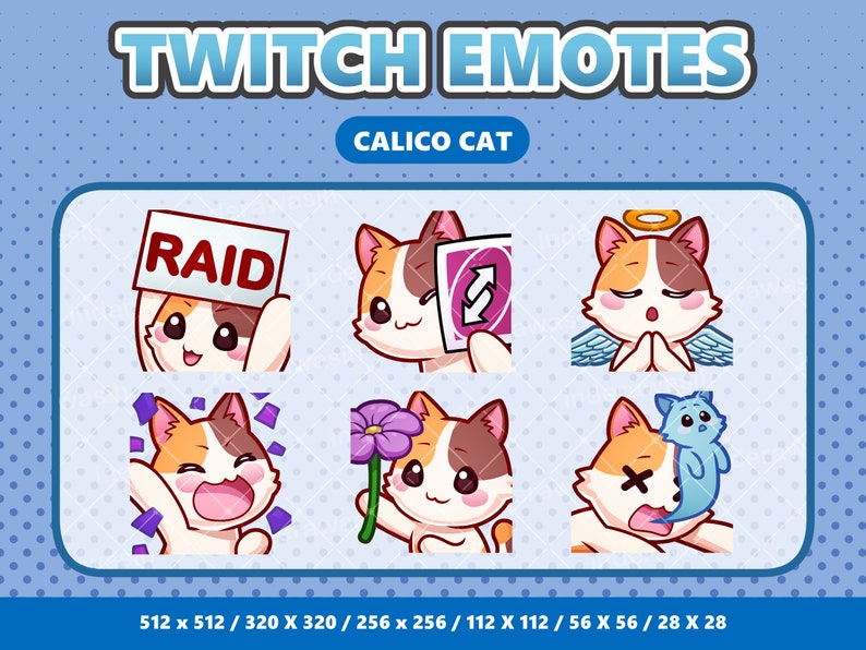 Calico Cat Kawaii Emotes Pack 4 - Twitch | Discord | Youtube | Streamer ...