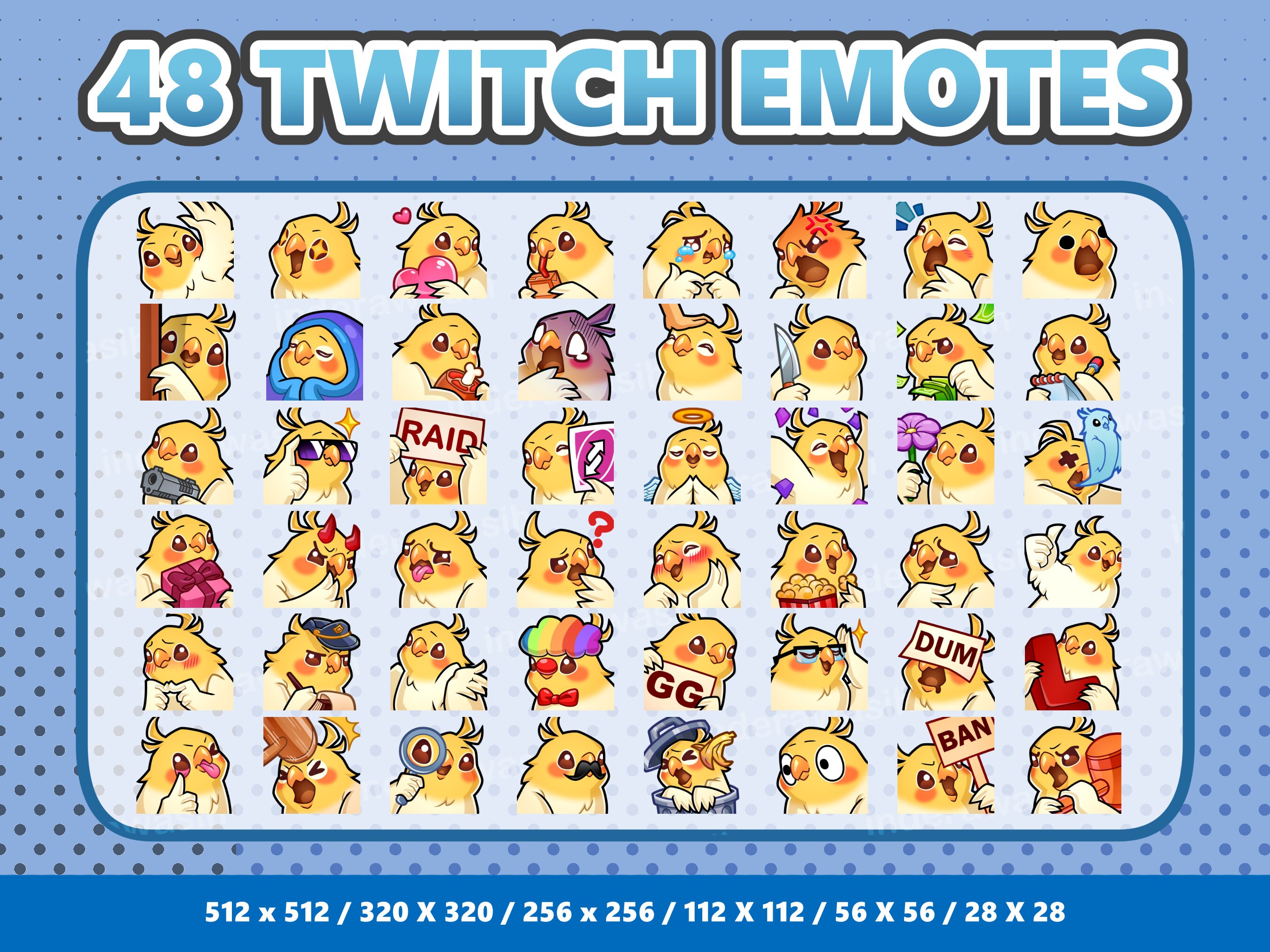 Mega 48 Emote Bundle Cockatiel Bird Kawaii Twitch Discord - Etsy