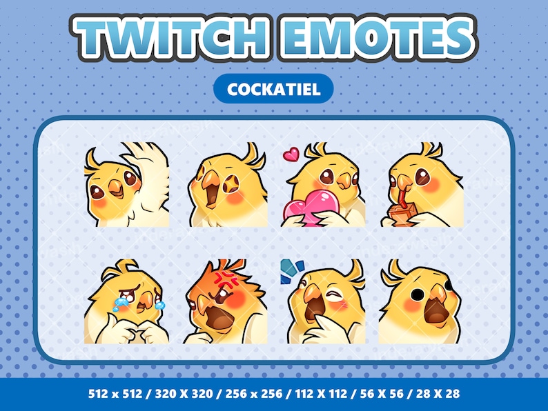 Mega 48 Emote Bundle Cockatiel Bird Kawaii - Twitch | Discord | Youtube ...
