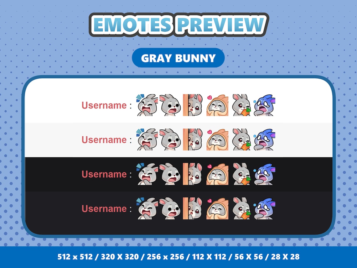 Gray Bunny Kawaii Emotes Pack 2 Twitch Discord Youtube Streamer Cute ...