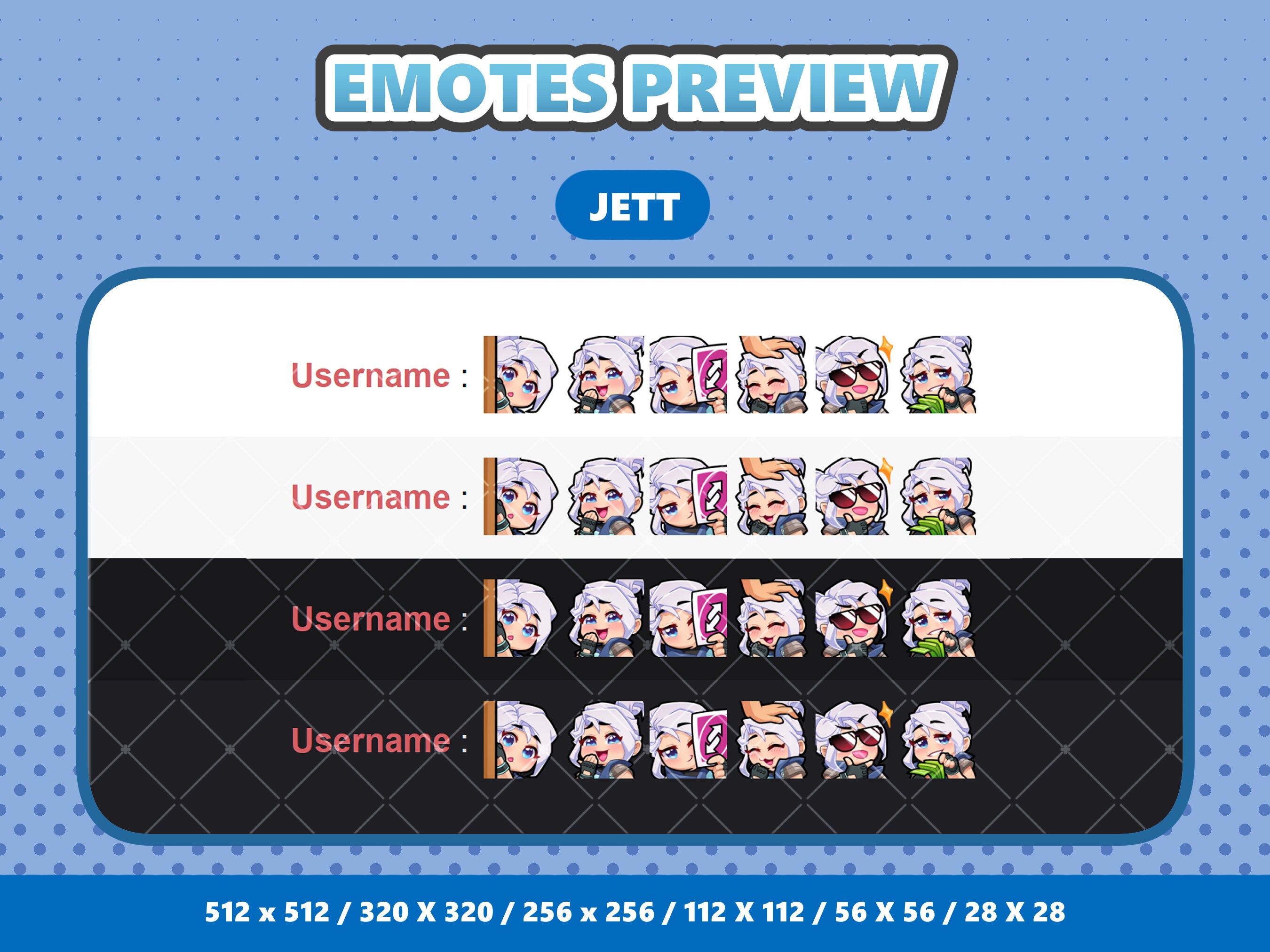 Jett Emotes Pack 2 - Twitch | Discord | Youtube | Streamer | Cute ...