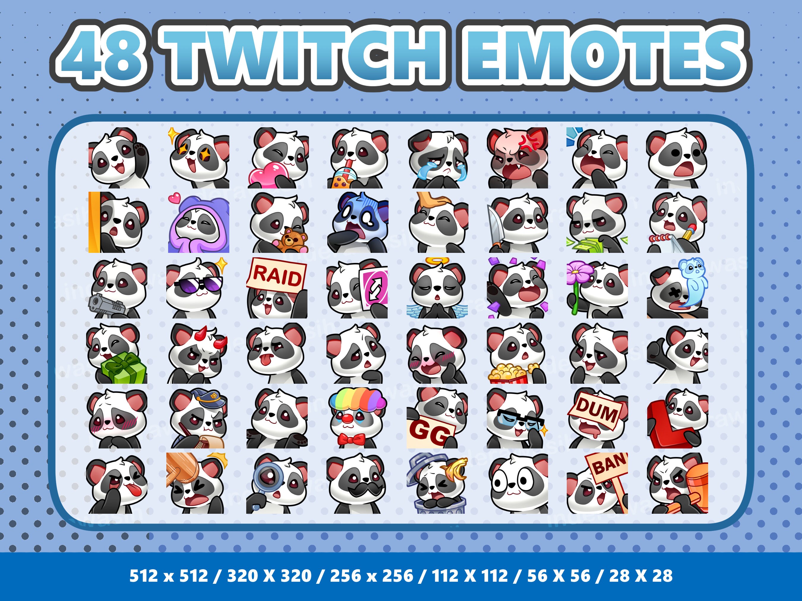 Mega 48 Emote Bundle Panda Kawaii Twitch Discord Youtube Streamer Cute ...